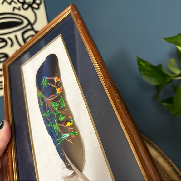 Art | Costa Rican Folk Art Birds Hand Painted On To A Blue Feather ...